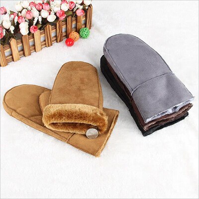 Mens Womens Faux Sheepskin Leather Gloves Heated Fur Mittens