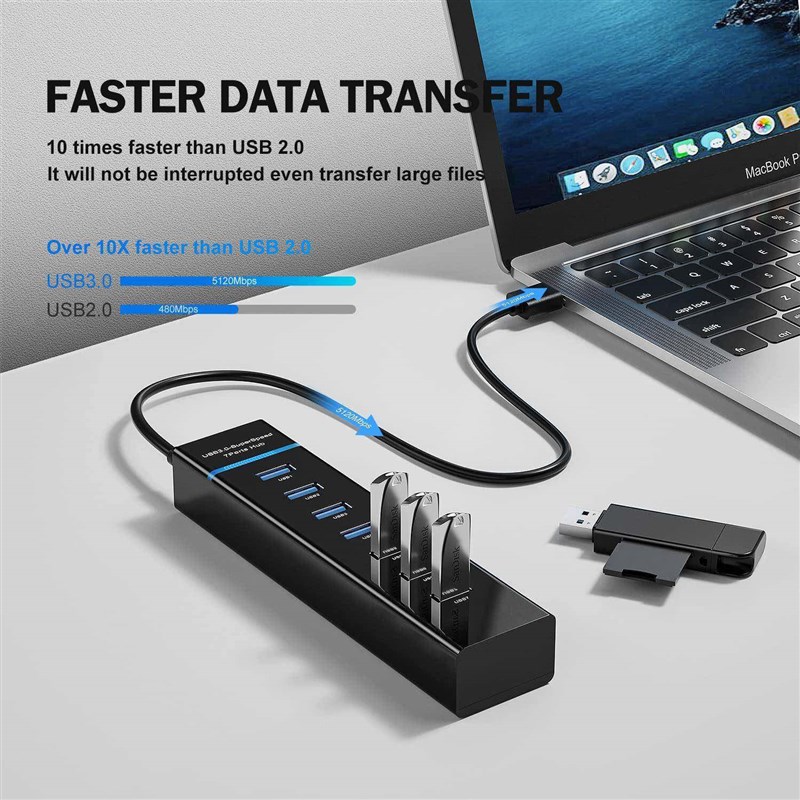 爆款灯条7口USB3.0分线器一拖七转换集线器 笔记本电脑高速扩展多