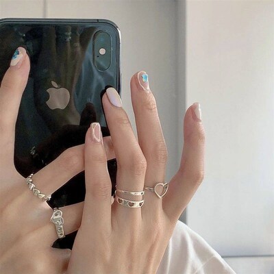 New Fashion Hollow Heart Ring Set 5PCS Elegant Vintage Adjus