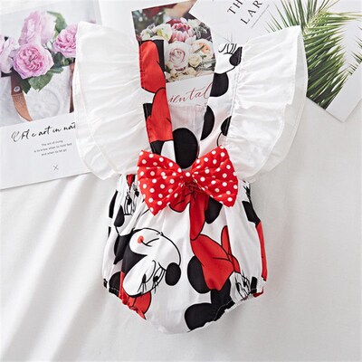 Summer Baby Girl One-piece Suit Cartoon Minnie Cotton Poplin