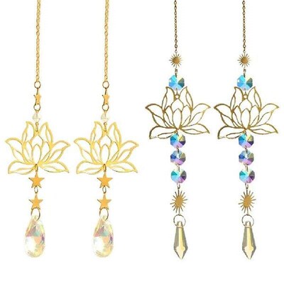 2pcs Metal Lotus Artificial Crystal Suncatcher Charm