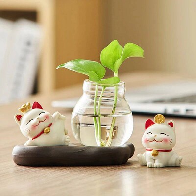 Creative Home Decoration Lucky Cat Plant Pot Desk Accessorie