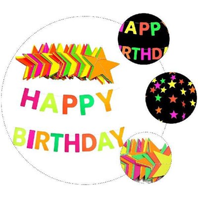 Latte Fluorescent Neon Happy Birthday Banner Paper Colorful