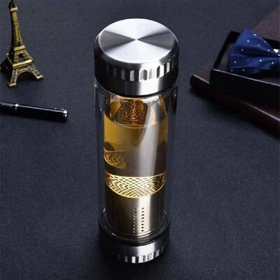 300/400ML Tea Water Bottle Portable Glass Double Wall Tea