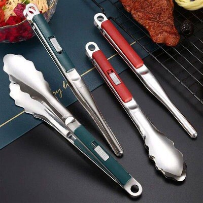 2 Styles Stainless Steel Barbecue Grill Tongs Slide Button