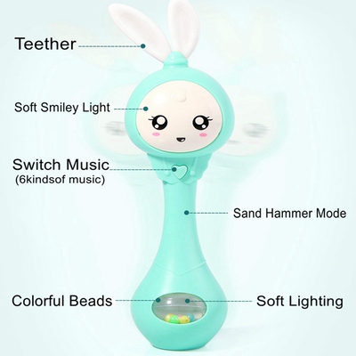 Baby Music Flashing Rattle Toys Rabbit Teether Hand Bells Mo