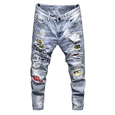Menstrouers Milled White Paint Jeans Mens European Station