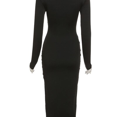 Yiallen Autumn Crossed Cleavage Maxi Dress Women Concise Sid