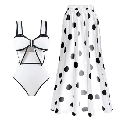 Two piece one-piece swimsuit with belly covering and