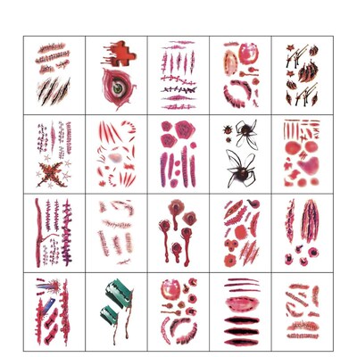 50 Sheets Horrible Halloween Theme Bloody Wound Tattoo Tempo