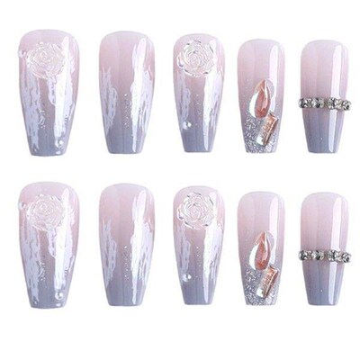Gray & Blue Press on Nails Non-Toxic Odorless Not Hurt to