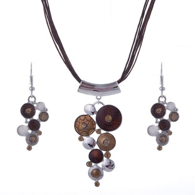 Bohemian Enamel Necklac Sets For Women Silver Plated Geometr