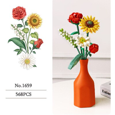 Building Block Bouquet 3D Model Toy Home Decoration Plant Po