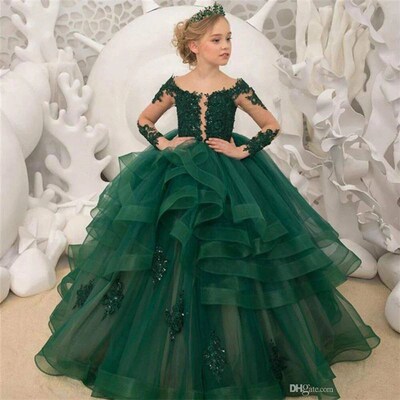 Girl Birthday Dress Green Lace Flower Girl Dress Wedding Par