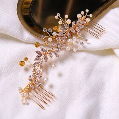 rend Hair Comb Bridal Tiaras Rhinestone Pearl Alloy Hairband
