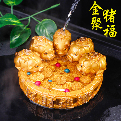 猪年茶庞变色茶宠聚宝盆金猪可爱茶台摆件茶趣可养茶玩小福猪茶宝