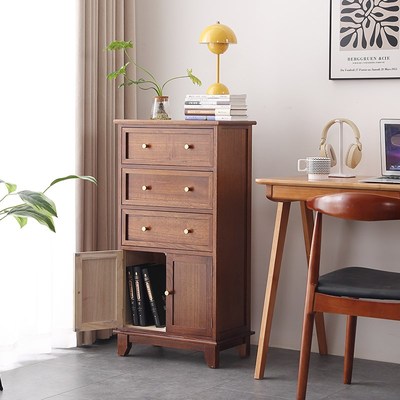 实木斗柜收纳柜卧室抽屉式简约复古柜子三斗柜客厅靠墙储物柜边柜