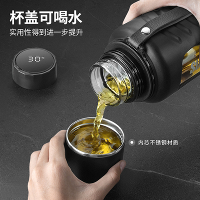 1000ML大容量带盖防摔双层便携泡茶杯子男超大号玻璃杯2000ml水杯