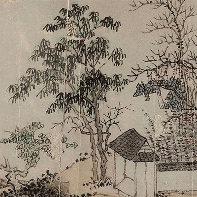 清弘仁疏泉洗砚图古代山水人物画横幅挂轴装饰画宣纸高清微喷复制