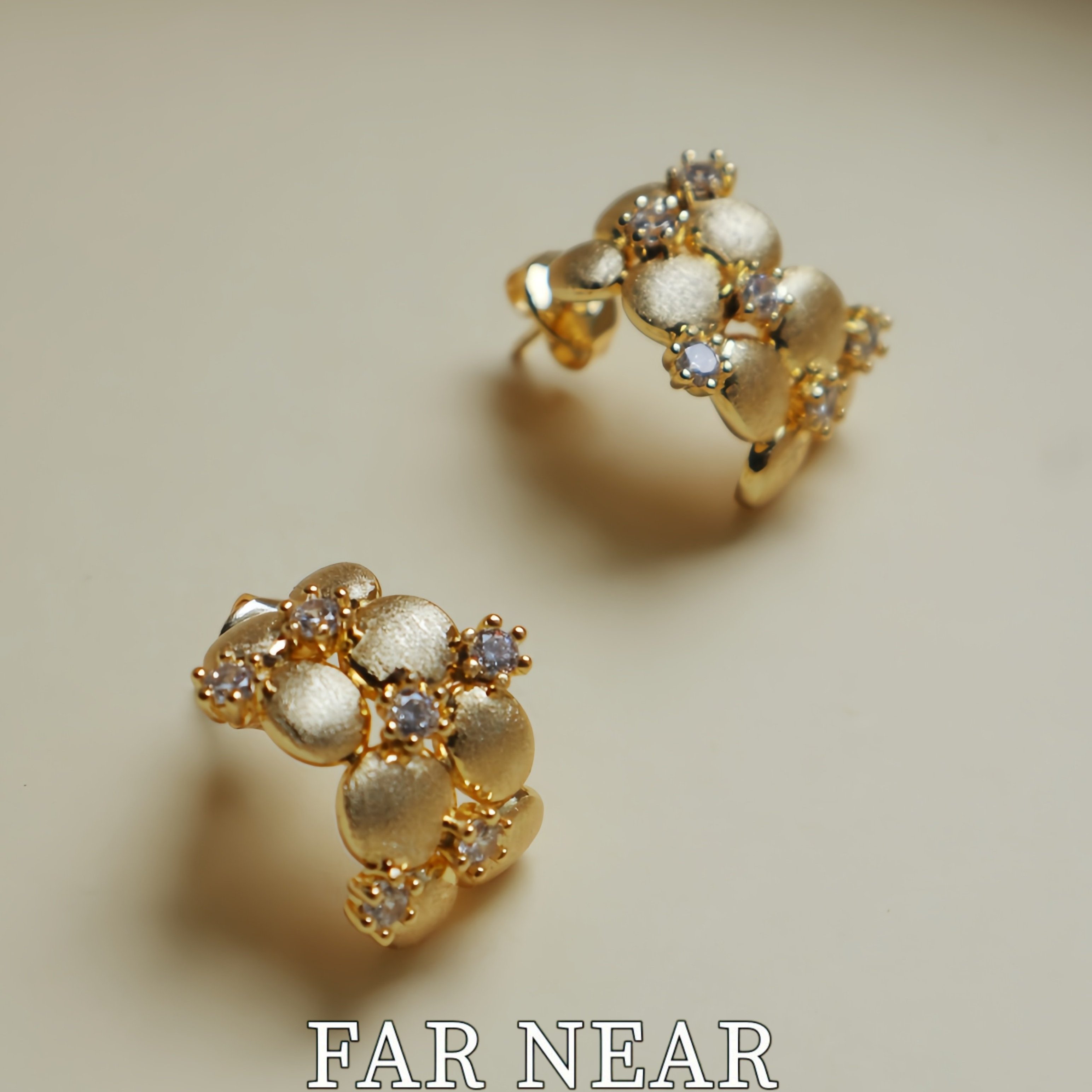 复古拉丝C圈耳钉金银色FAR NEAR【夏季新品】轻奢小众气质设计感