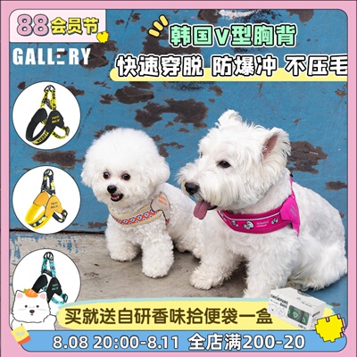 韩国puppygallery寻趣夏季狗牵引绳胸背带防爆冲透气中小型犬遛狗