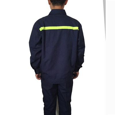 纯全棉斜纹加厚工作服煤矿反夜光条防静电下井工人电焊专用深蓝色