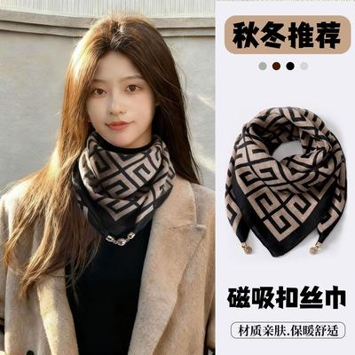 方巾丝巾女2025新款磁吸扣护颈小围巾女秋冬季棉麻脖子围脖护颈