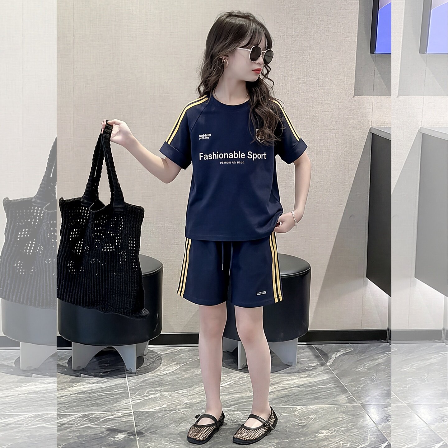 女童运动套装夏季短袖2026新款洋气中大童儿童休闲女孩短裤两件套