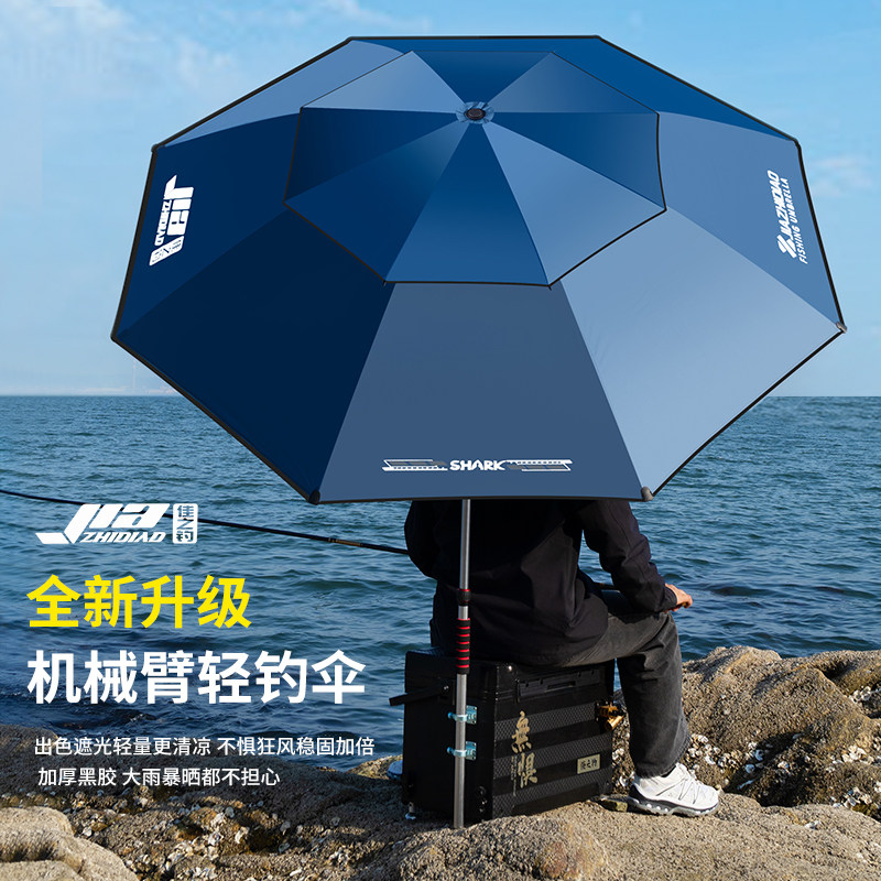 佳之钓新款钓伞拐杖钓鱼伞垂钓加厚黑胶手杖防暴雨防晒折叠露营伞