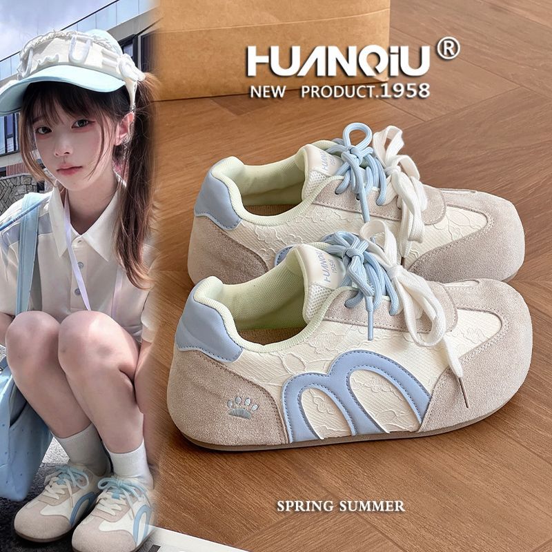 环球清新蕾丝德训鞋女2026新款小个子泡芙鞋休闲显腿细内增高板鞋