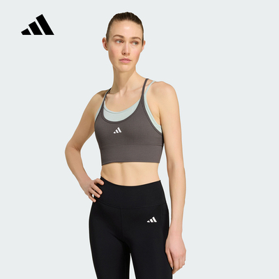 adidas阿迪达斯女速干低强度瑜伽假两件自带杯运动健身内衣KY3248