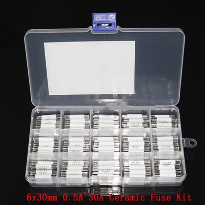 75pcs陶瓷保险丝6x30 0.2A0.5A1A2A3A4A-20A25A30A保险丝组合套件