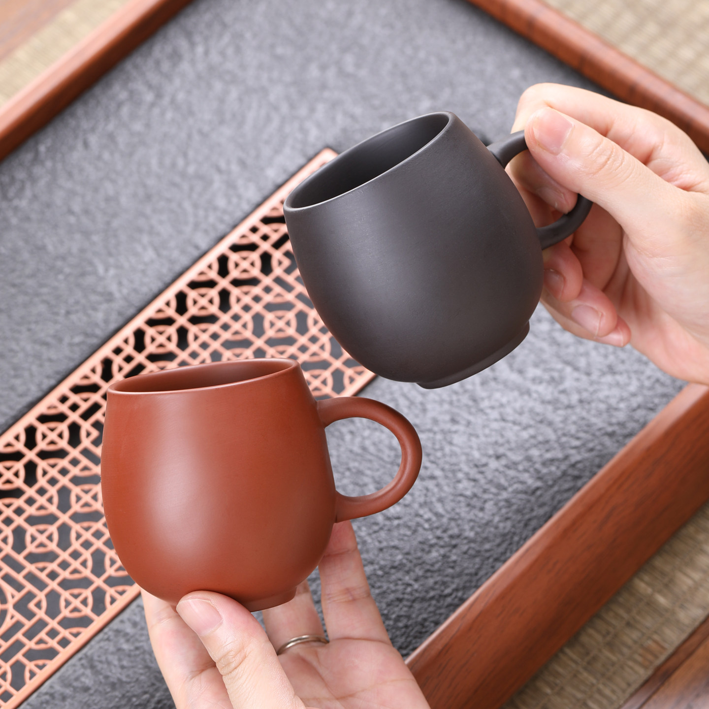 紫砂大容量主人杯防烫手把主人专用杯客杯功夫茶具品茗杯喝茶杯子