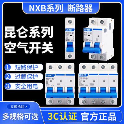 正泰NXB空气开关220V断路器家用空开1P2P3P4P63A100A三相电380V