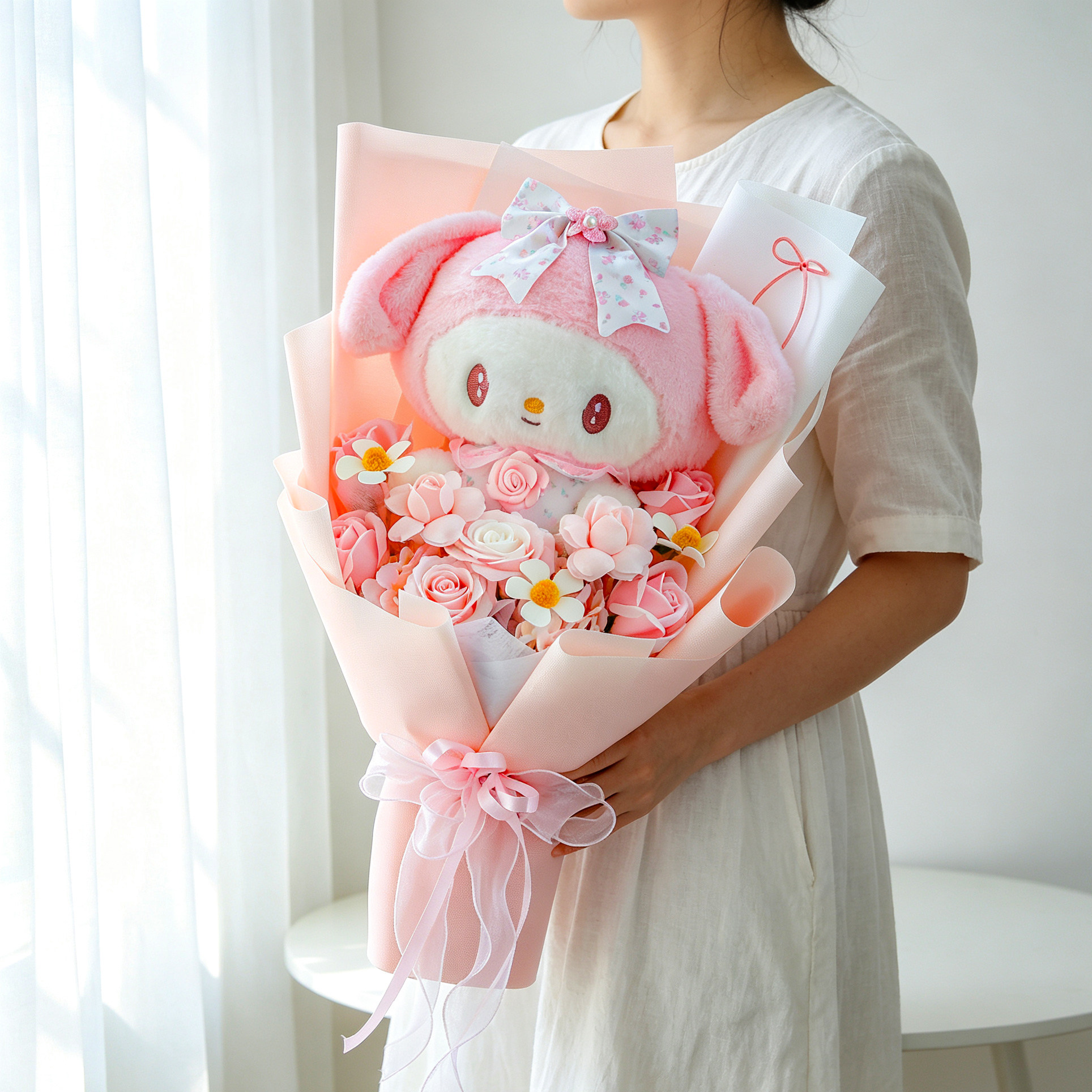 卡通兔子美乐蒂毛绒公仔花束香皂花创意礼物情人节生日礼品送女生