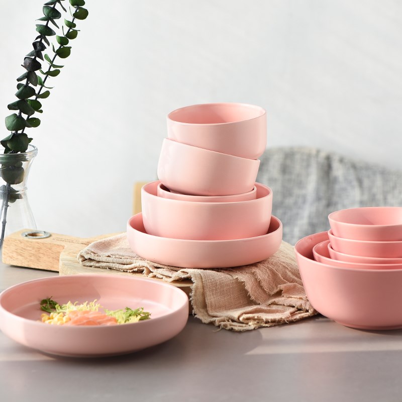 艺家碗碟套装粉色家用菜盘简约米饭碗面碗陶瓷碗盘子餐具吃饭碗盘