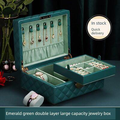 高档轻奢带锁饰品多层首饰箱欧式皮革带锁大容量珠宝饰品收纳箱