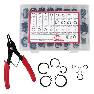 260pcs 65Mn黑色轴用挡圈孔用挡圈套装配卡环钳￠4-￠26