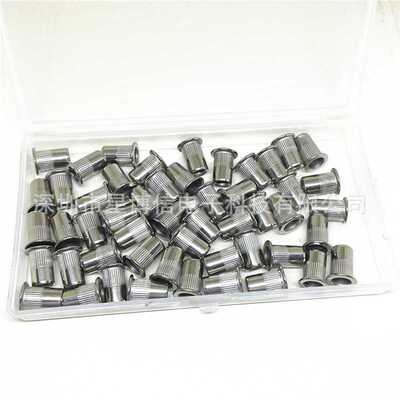 50PCS 不锈钢平头拉铆螺母M6平头竖纹拉铆螺母柱纹铆螺帽 M6*15MM