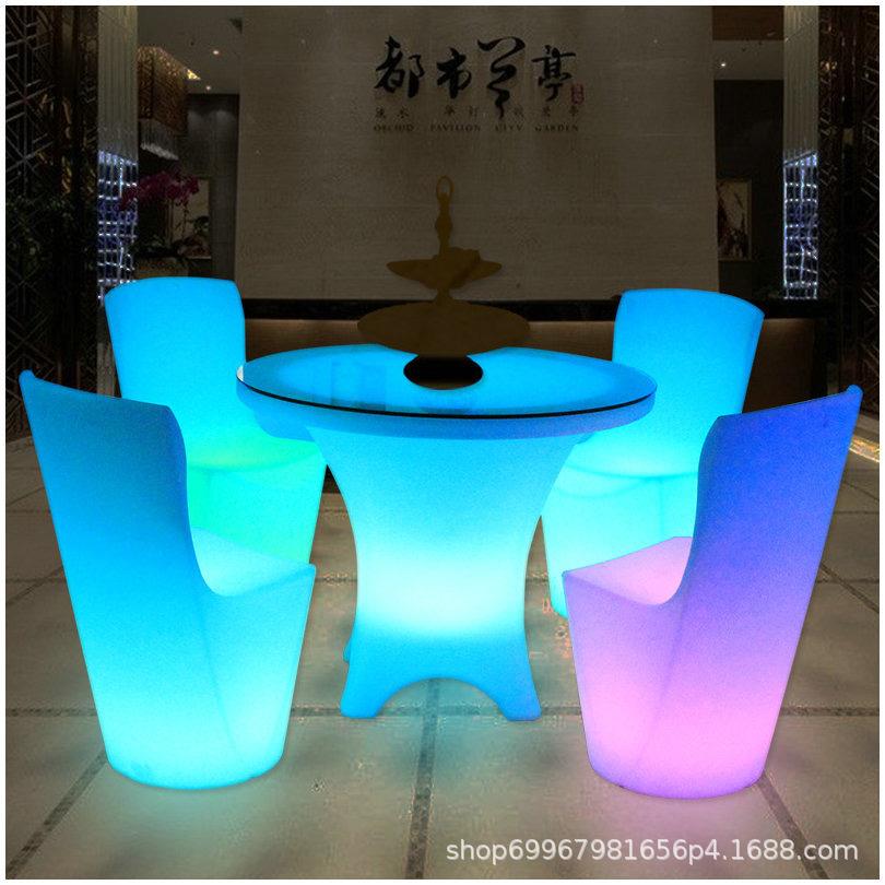 户外发光塑料桌椅组合休闲娱乐阳台餐厅酒店露台酒吧成套发光家具