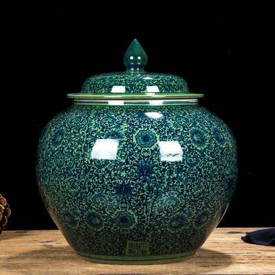 景德镇陶瓷米缸储米箱防潮防虫油缸米桶20kg30斤50kg密封带盖水缸