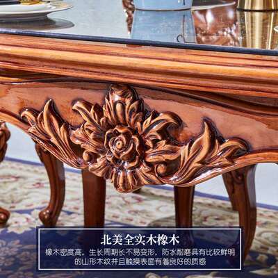欧式方桌 美式全实木玻璃面方桌1.41.6米长桌椅组合餐厅方形饭桌