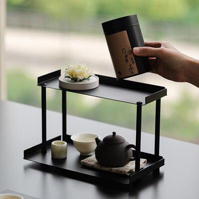 尚器金属艺梯度茶铁棚置物架杯架桌上收架茶茶壶纳架子简VXF约杯