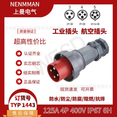 NENMMAN上曼领航防水插头TYP:1443工业航空公头125A4芯IP67专票