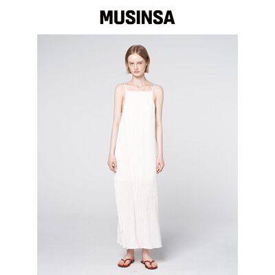 320SHOWROOM 褶皱滑落长裙 白色 MUSINSA韩国直邮官方正品