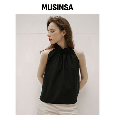 320SHOWROOM 褶皱吊带背扣衬衫 黑色 MUSINSA韩国直邮官方正品
