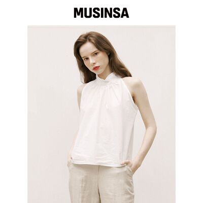 320SHOWROOM 褶皱吊带背扣衬衫 白色韩国官网直邮进口MUSINSA