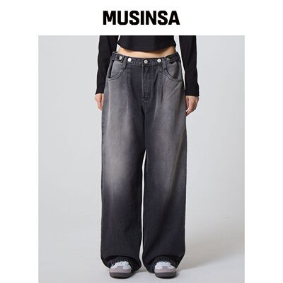 UNKNOWN PLANET 定制单褶宽松牛仔裤 沙黑色 MUS韩国官网直邮进口