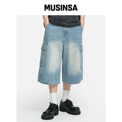 DWSE 褶皱 cargo 短裤牛仔裤（浅蓝色） MUSINSA韩国直邮官方正品