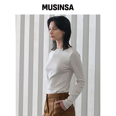 320SHOWROOM 圆领棉氨纶T恤奶油色韩国官网直邮进口MUSINSA